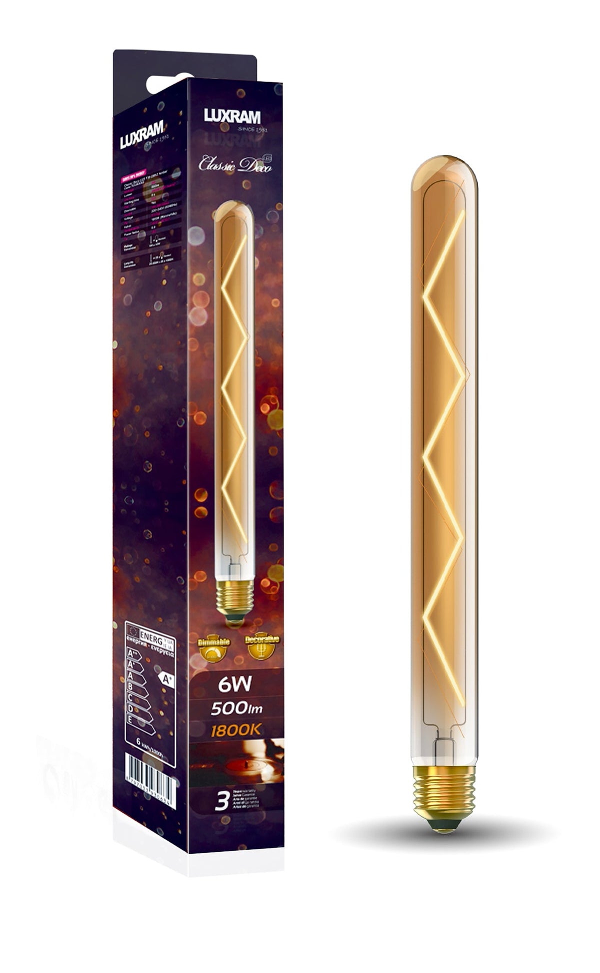 Luxram Classic Deco LED 280mm Tubular E27 Dimmable 6W 1800K Extra Warm ...