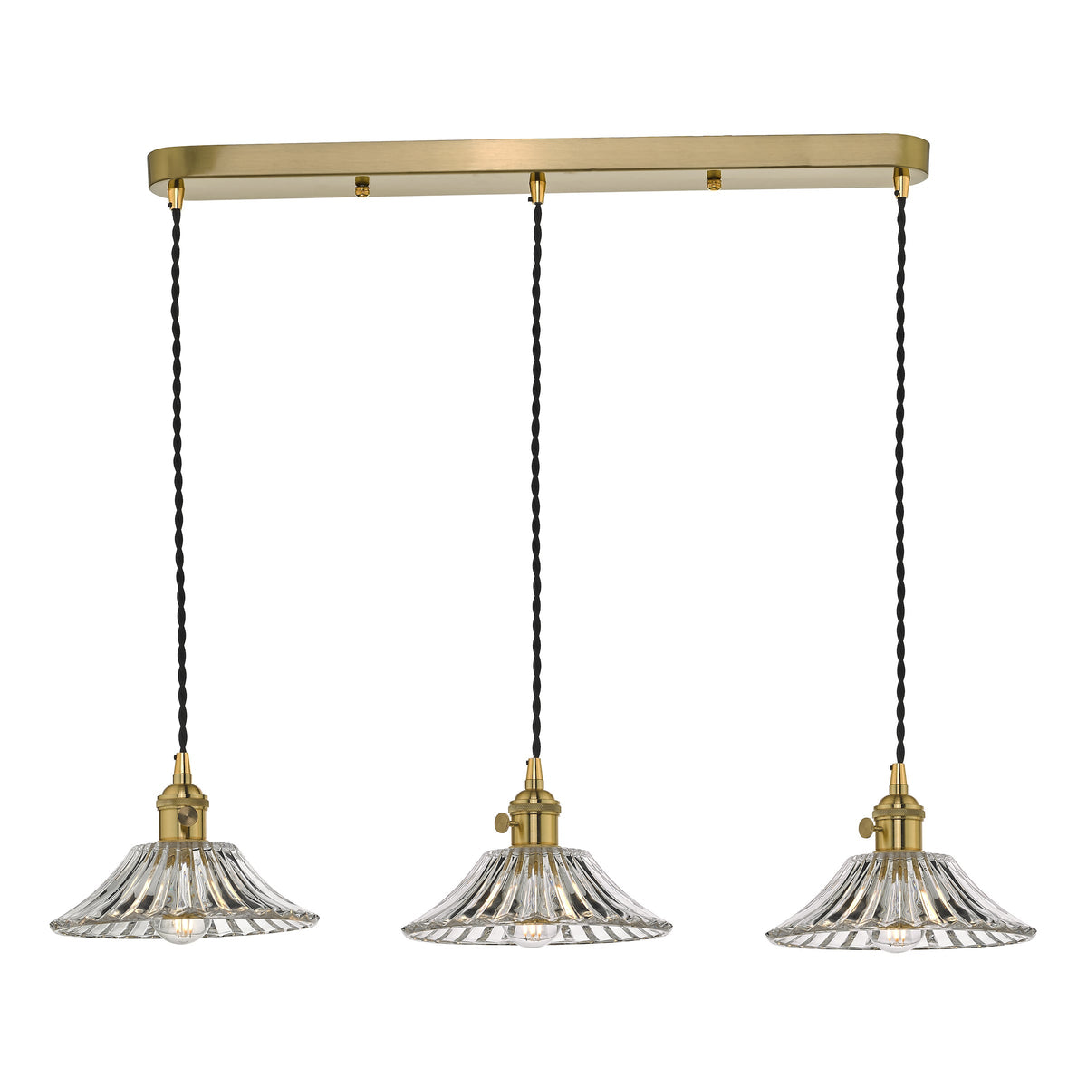 Dar Lighting Hadano 3 Light Brass Suspension With Flared Glass Shades ...