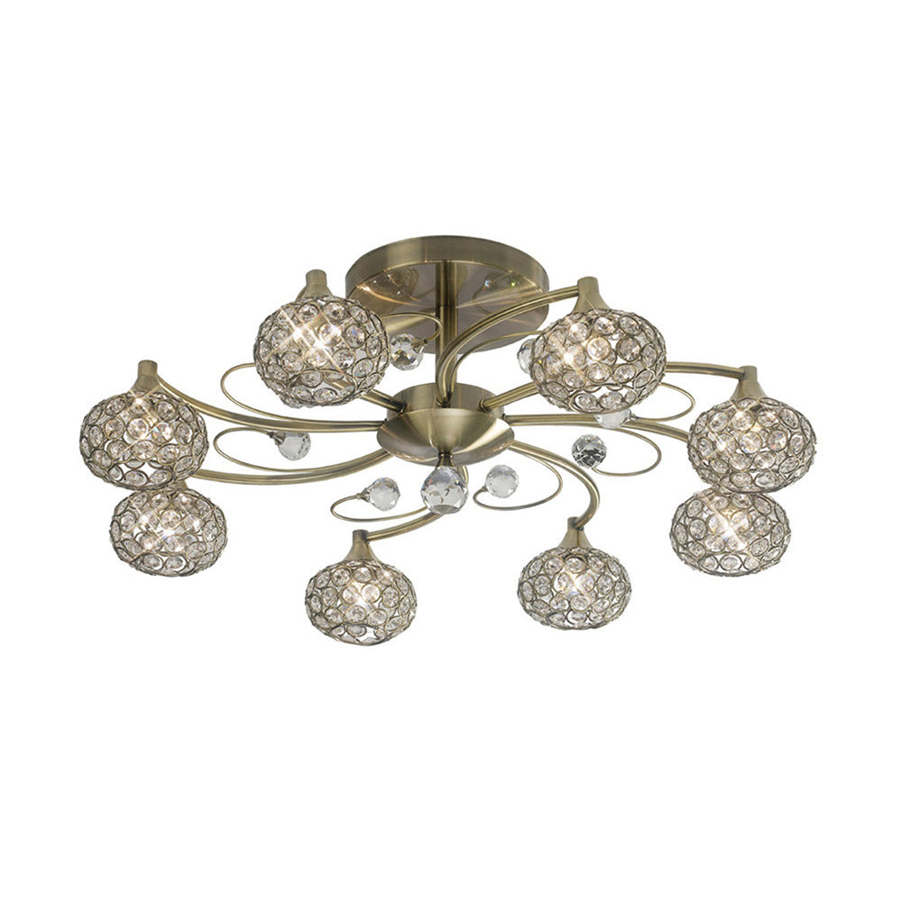 Diyas Cara Semi Ceiling 8 Light G9 Antique Brass/Crystal • IL30948 ...