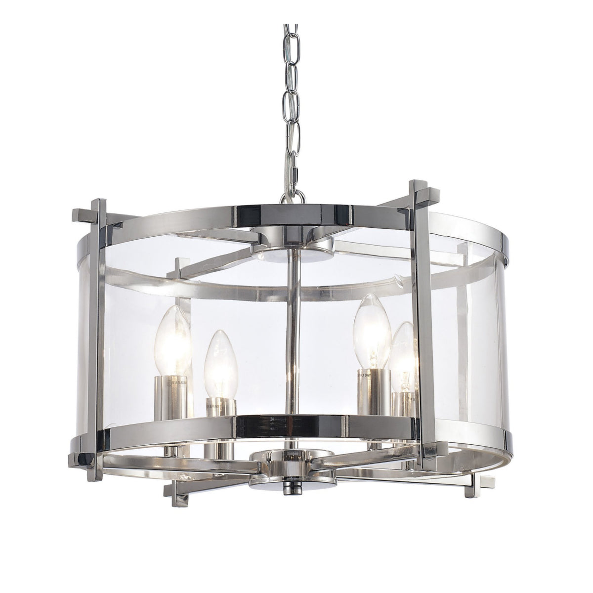 Deco Nolan Single Medium Pendant 4 Light E14 Polished Chrome/Clear Gla ...